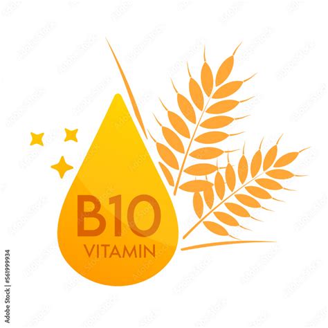 Vitamin B10 icon with wheat cereal orange. Form drop serum simple line ...