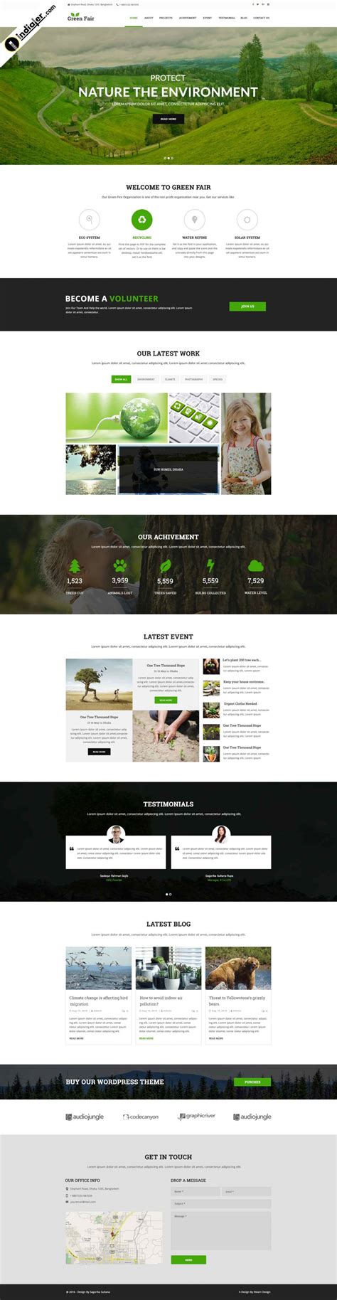 Green Fire Free Eco Nature Website PSD Template Indiater