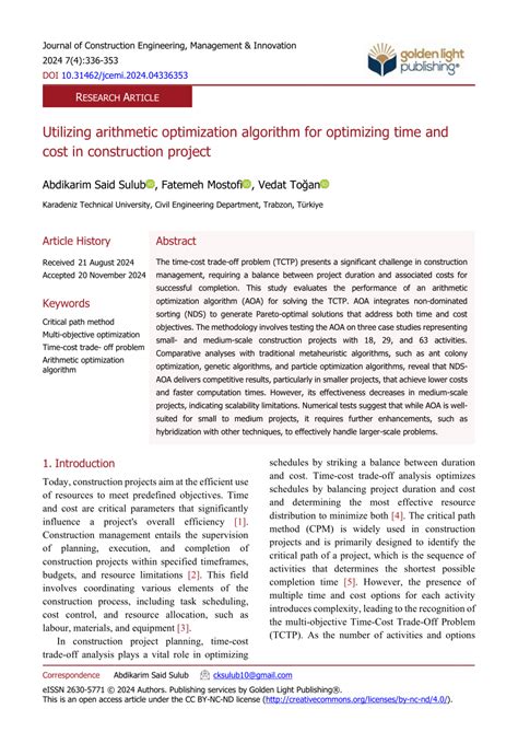 Pdf Utilizing Arithmetic Optimization Algorithm For Optimizing Time