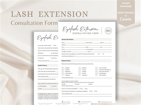 Lash Consultation Form Esthetician Consultation Form Lash Etsy