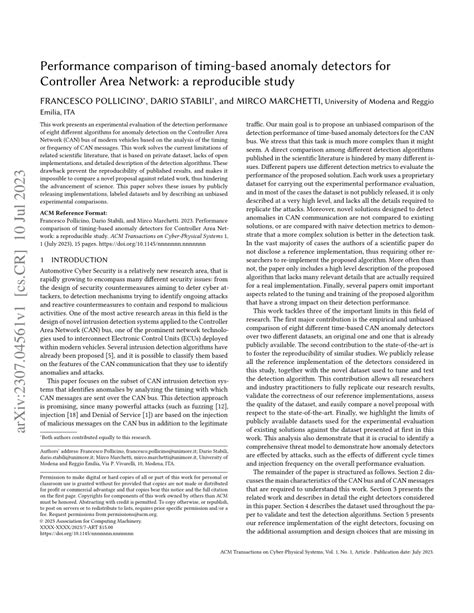 Pdf Performance Comparison Of Timing Based Anomaly Detectors For