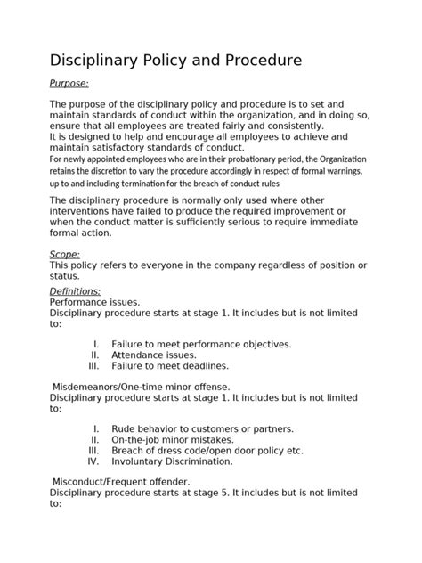 Disciplinary Policy And Procedure Pdf Employment Corruption
