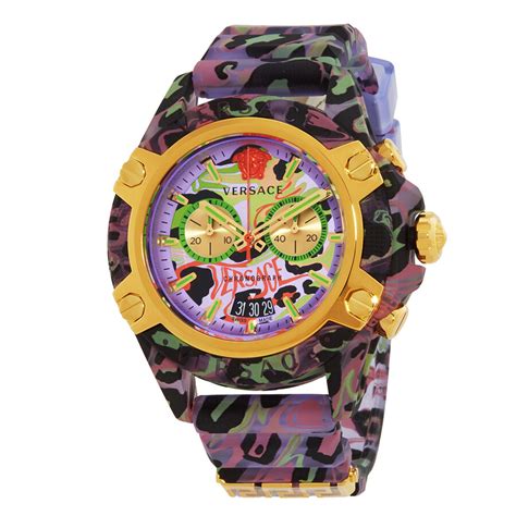 Versace Icon Active Chronograph Quartz Lilac Leopard Mens Watch