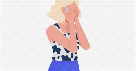 화가 난 여자는 얼굴을 닫는 세미 플랫 컬러 벡터 캐릭터입니다 슬픔 표현 편집 가능한 그림입니다 흰색에 전신 사람 웹 그래픽 디자인 및 애니메이션을 위한 간단한 만화