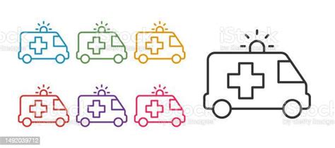 구급차와 구급차 아이콘을 흰색 배경에 분리하여 설정합니다 구급차 의료 후송 아이콘을 화려하게 설정합니다 벡터 1위에 대한 스톡 벡터 아트 및 기타 이미지 Istock