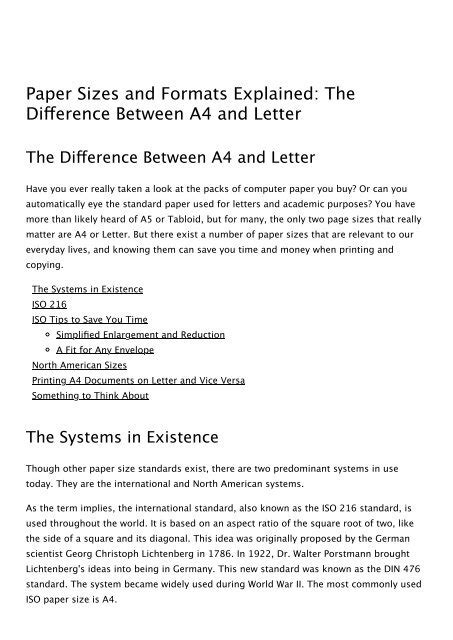 Paper Sizes And Formats The Difference Between A4 And Letter