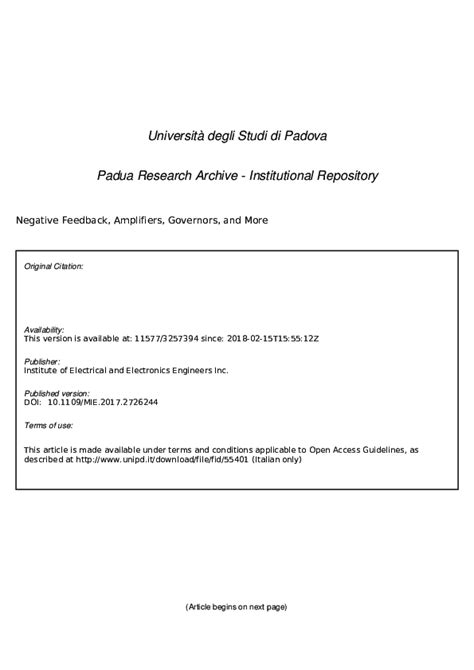 Pdf Negative Feedback Amplifiers Governors And More Historical