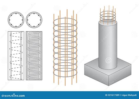Set Of Steel Column Foundation In Reinforced Concrete Block 3d