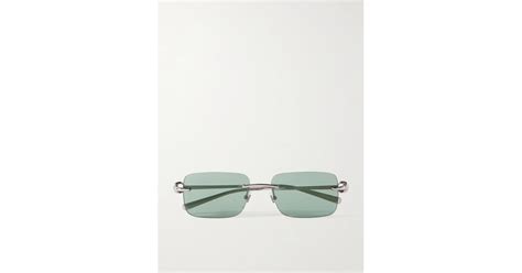 Gucci Rimless Rectangular Frame Tone Sunglasses In Green For Men Lyst Uk