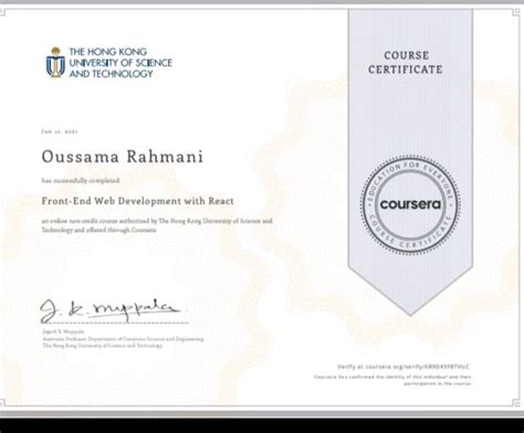 I Just Completed The Front End Web Development Course With React Oussama Rahmani