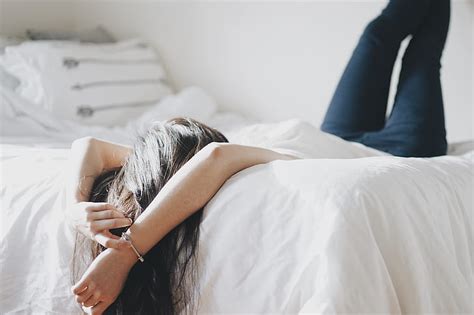 Royalty Free Photo Woman In White Shirt Laying On Bed Pickpik