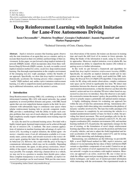 Pdf Deep Reinforcement Learning With Implicit Imitation For Lane Free Autonomous Driving