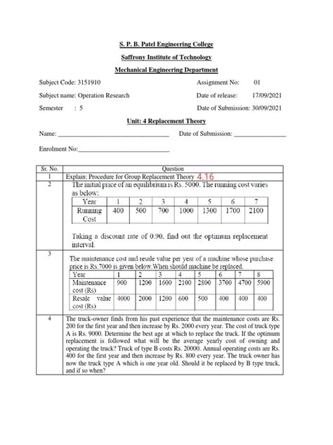 Unit 4 Assignment 1 Replacement Theory Pdf