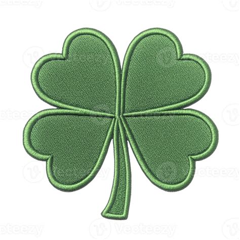 Vibrant Green Four Leaf Clover Patch With Detailed Embroidery