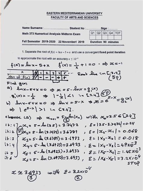 SOLUTION Numerical Analysis Midterm Exam Studypool