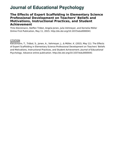 Pdf The Effects Of Expert Scaffolding In Elementary Science Professional Development On