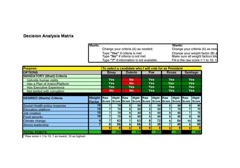 Decision Matrix Template Excel
