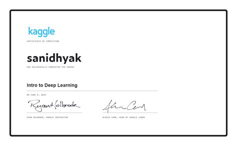 Sanidhyak Completed The Intro To Deep Learning Course On Kaggle