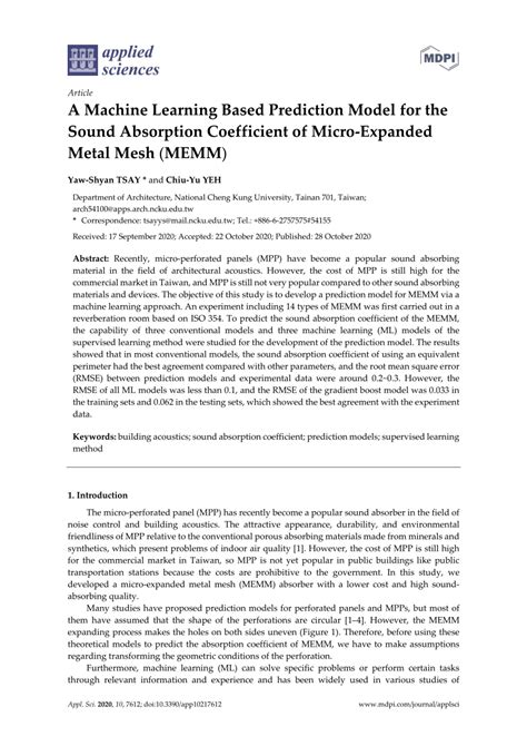 Pdf A Machine Learning Based Prediction Model For The Sound