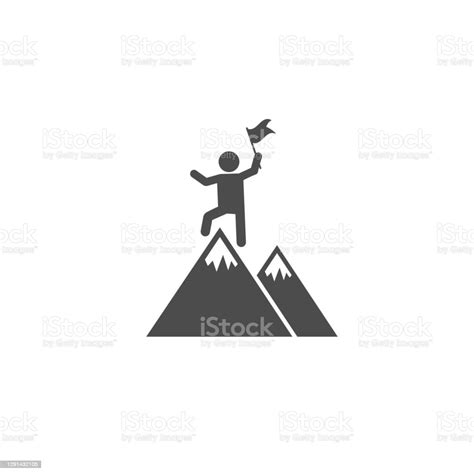 깃발과 성공의 비즈니스 컨셉 아이콘 디자인 벡터 일러스트레이션을 들고 산 꼭대기에 서 있는 사업가 0명에 대한 스톡 벡터 아트 및 기타 이미지 Istock