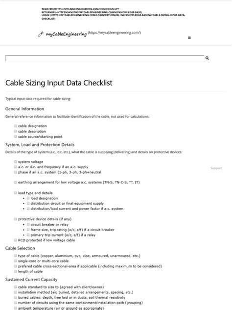 Cable Sizing Input Data Checklist Pdf