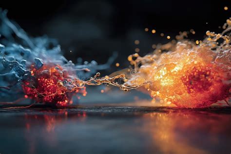 Two Molecules Collide Violently Exploding Into Radiant Energy And Wave