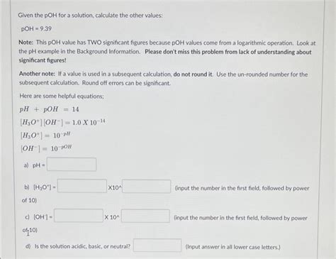 Solved Given The POH For A Solution Calculate The Other Chegg Com