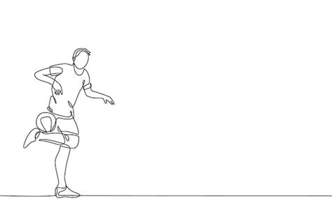 Dessin En Ligne Continu Unique Dun Jeune Homme Sportif Train Football