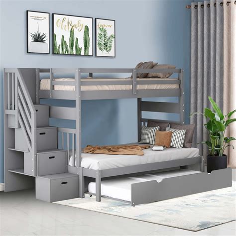 Aukfa Twin Over Full Bunk Bed With Trundle Bed Storage Stairway