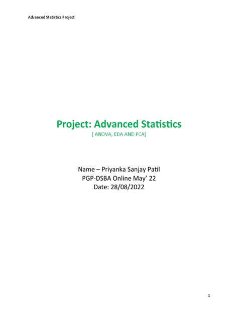 Advanced Statistics Project Report Pdf Principal Component Analysis