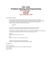 Csc Lab Csc Problem Solving And Programming Winter Term