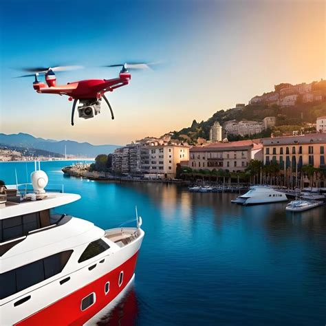 Un Dron Sobrevolando Un Puerto Deportivo Con Un Barco Al Fondo Foto