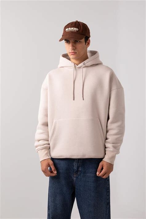 Taş Rengi Basic Oversize Kırmızı Hoodie Flaw Wear