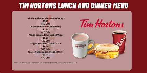 Tim Hortons Lunch And Dinner Menu Prices 2024 Tim Hortons Menu Prices