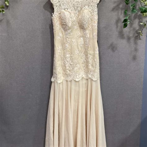 Izidress Womens Size 12 Cocktail Dress Cream Pattern Lace Affect S