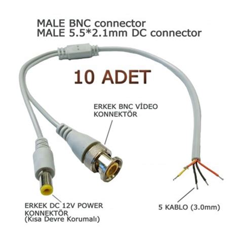 10 adet 30cm gri pinsiz erkek bnc erkek power dc güvenlik kamera