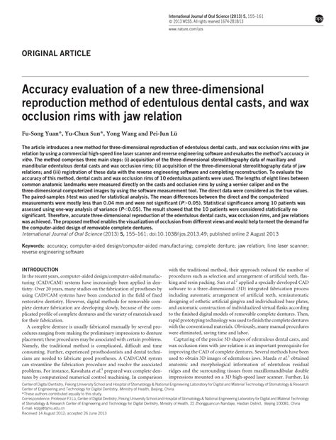 Pdf Accuracy Evaluation Of A New Three Dimensional Reproduction Method Of Edentulous Dental