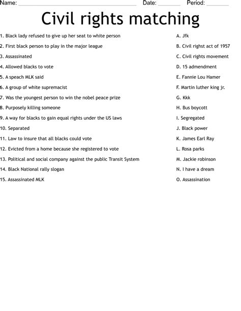 Civil Rights Matching Worksheet Wordmint