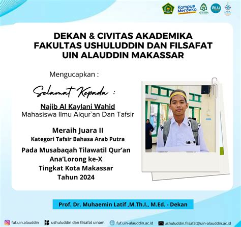 Mahasiswa Prodi Ilmu Al Qur An Dan Tafsir Juara II Kategori Tafsir