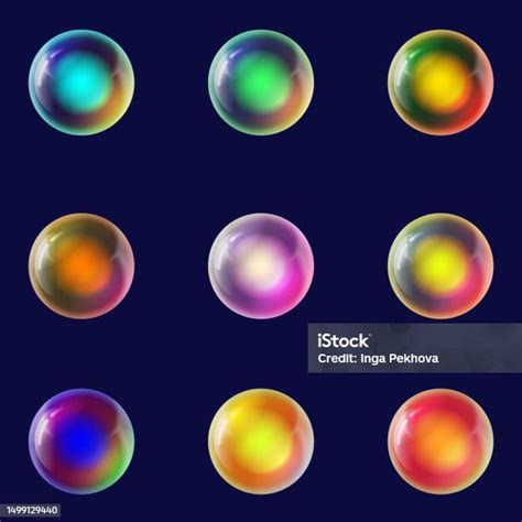 홀로그램의 그라데이션 홀로그램 색상으로 3d 오브젝트 둥근 구 공을 설정합니다 벡터 일러스트레이션 3차원 형태에 대한 스톡 벡터