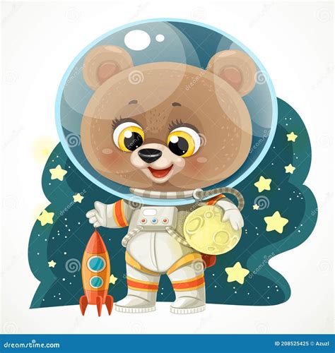 Oso De Peluche Lindo Con Un Traje De Astronauta Con La Luna En La Mano