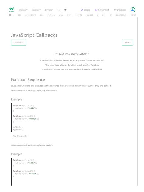 Javascript Callbacks Pdf Bootstrap Front End Framework Callback Computer Programming