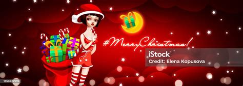 새해 복 많은 새해와 메리 크리스마스 축제 색상의 배경에 선물만화 산타 클로스 소녀 창조적 인 요정 카드 12월 31일에 대한 스톡 벡터 아트 및 기타 이미지 Istock