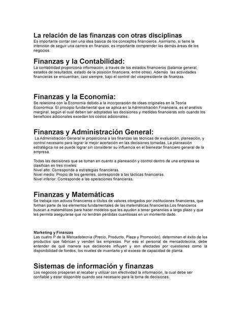 Finanzas y otras disiplinas La relación de las finanzas con otras