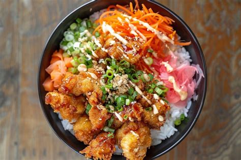 Crispy Chicken Rice Bowl Stock Image Image Of Mayonnaise 322210807