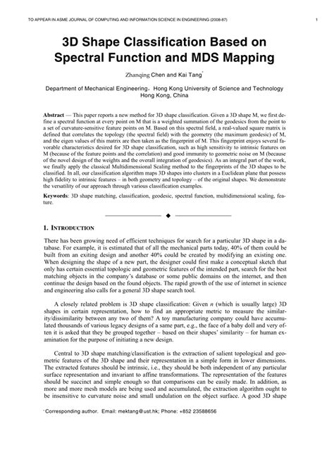 Pdf 3d Shape Classification Based On Spectral Function And Mds Mapping