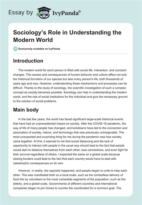 Sociologys Role In Understanding The Modern World 1219 Words Essay