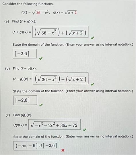 Solved Consider the following functions. f(x)=36−x2,g(x)=x+2 | Chegg.com