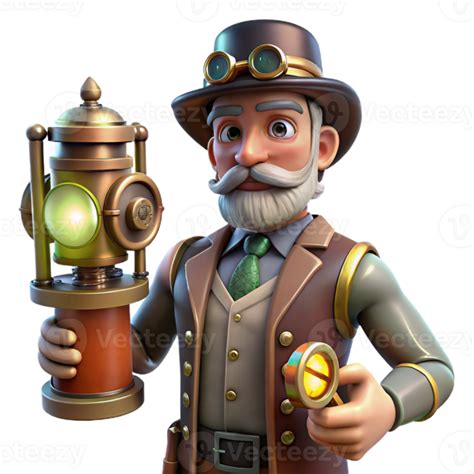 Beautiful Vintage Steampunk Inventor 3d Illustration Authentic 56675851 Png
