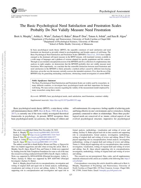 Pdf The Basic Psychological Need Satisfaction And Frustration Scales